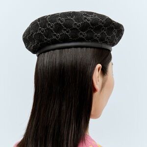 Gucci | Accessories | Gucci Gg Denim Beret Black Grey | Poshmark